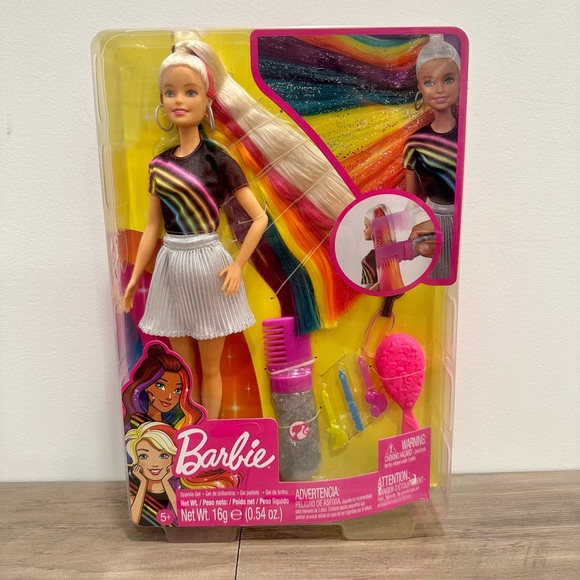 Mattel | Toys | Barbie Rainbow Glitter Hair Doll Set | Poshmark